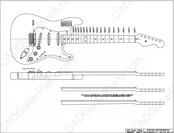 PDF Stratocaster Electric Guitar Plan Fender Style - CAD Guitar Plans