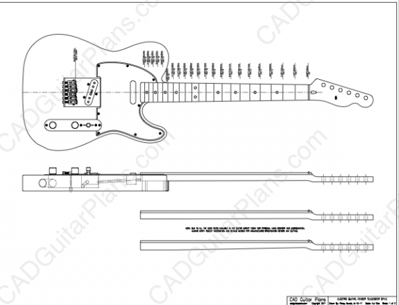 PDF Telecaster Electric Guitar Plan Fender Style - CAD Guitar Plans