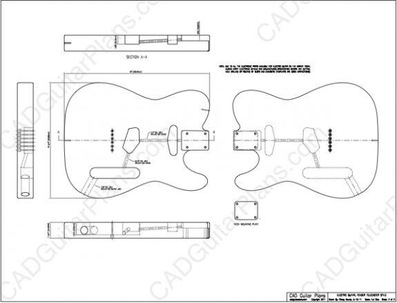PDF Telecaster Electric Guitar Plan Fender Style - CAD Guitar Plans